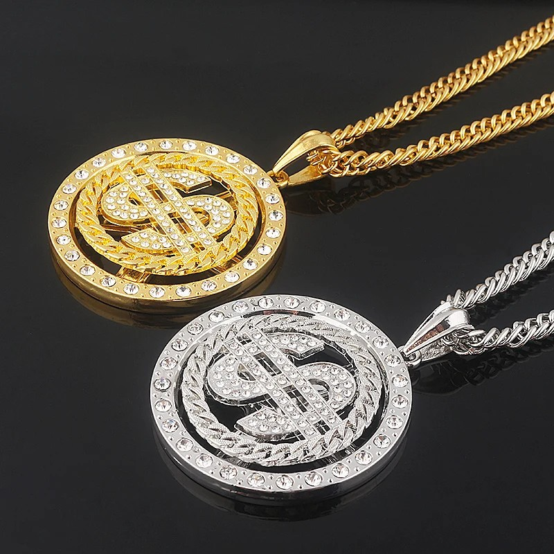 Spinning Dollar Sign Gold Plated Medallion Necklace Chain | eBay