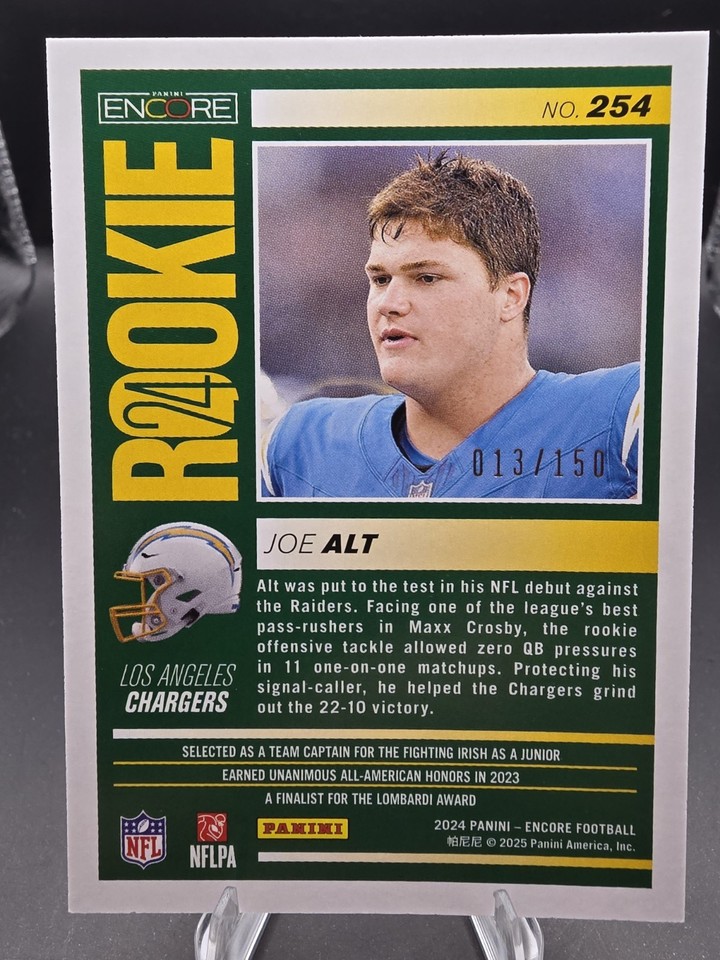 Joe Alt - Encore Pinnacle Silver Rookie 013/150 - Los Angeles Chargers ...