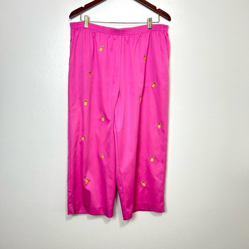 Alfred Dunner Pants Womens 16 Capri Elastic Pink Embroidered Pineapple | eBay