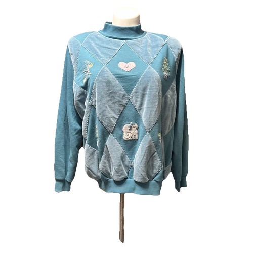 Alfred Dunner Women’s Plus 2X Top Blue Long Sleeve Cottage Core Sweat ...