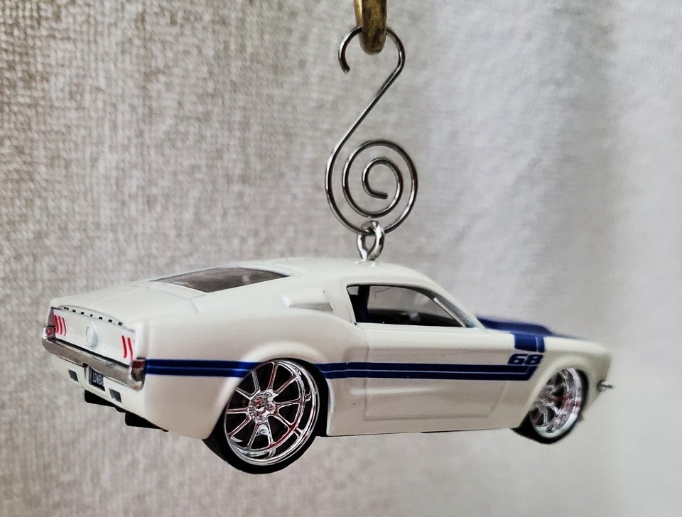 1968 Ford Mustang Pony White with Blue Christmas Tree Ornament Auto Car ...