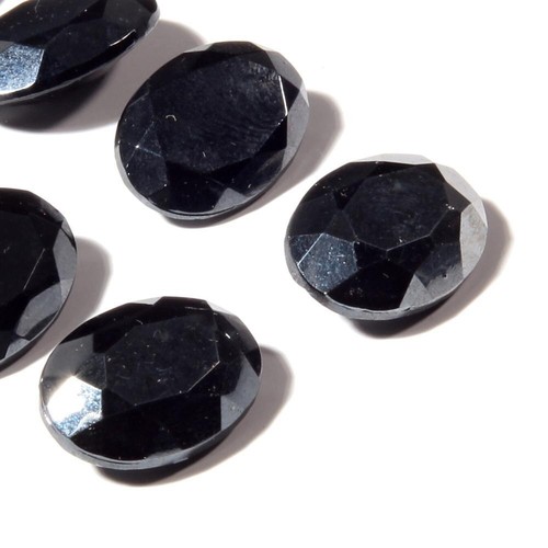 (8) Czech vintage oval faceted hematite metallic black glass ...