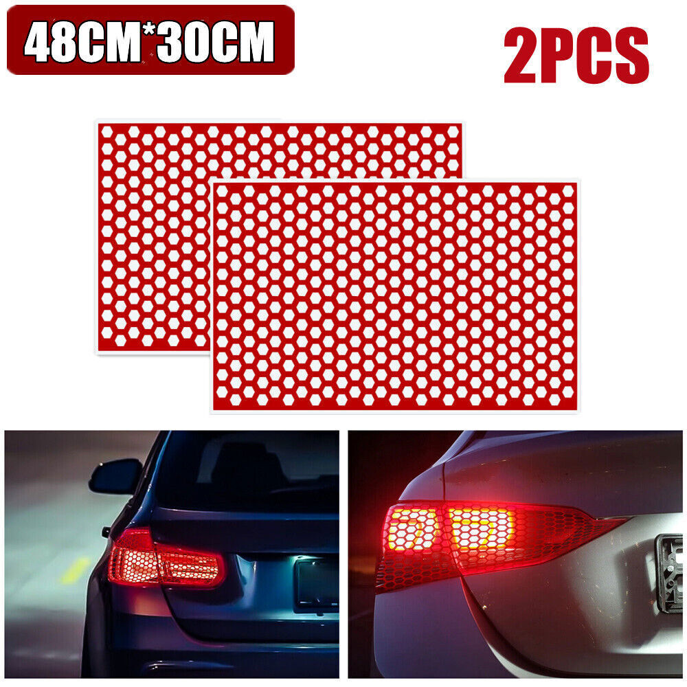 2Pcs Car Rear Tail Light Cover Red Honeycomb Sticker Taillamp Decal ...