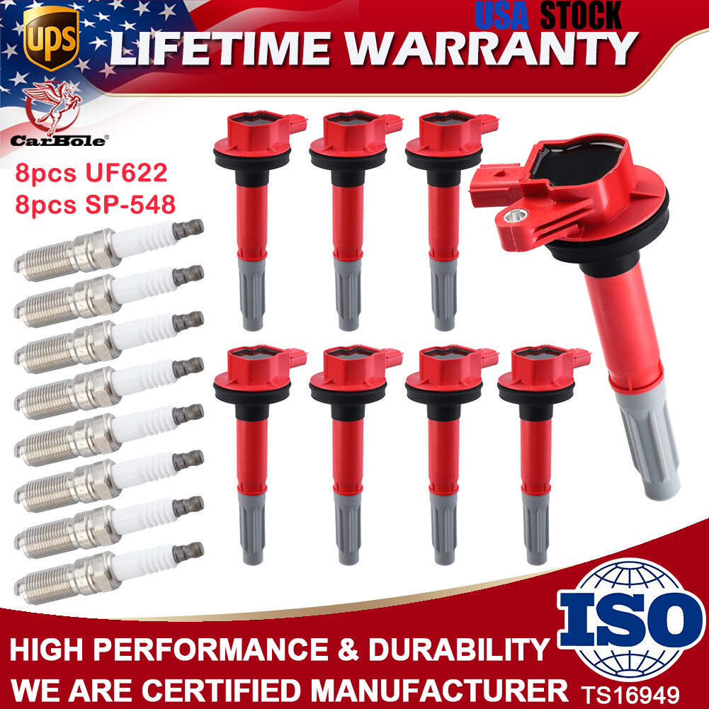 Set of 8 Ignition Coils & Spark Plugs For Ford F-150 Mustang Lobo 5.0L ...