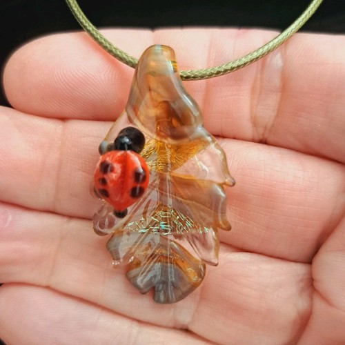 Blown Glass Pendant Necklace On Leather Murano Large 3-D Ladybug On A ...