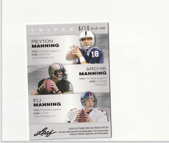 Leaf Exclusive Legends Edition, Peyton, Archie and Eli Manning 6/10 ...