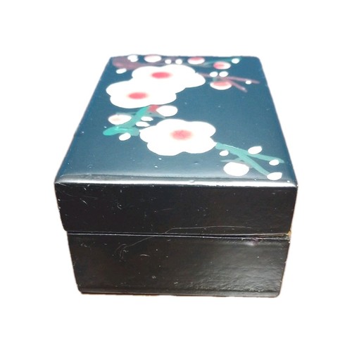 Black Lacquer Plastic Trinket Box Hand Painted Floral 5x3x2 in. With ...