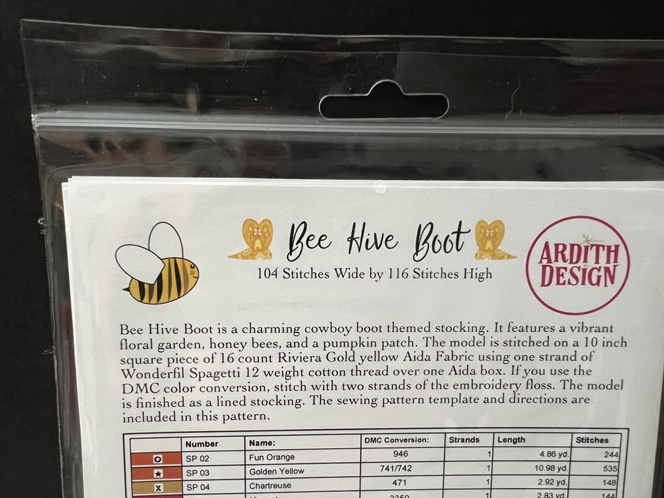 Honey Bee Hive Boot Stocking Cross Stitch Chart Ardith Design Pattern ...