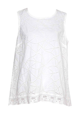 CABI M Emma Tank Top White 100% Cotton Eyelet Asymmetric Swing Flowy ...