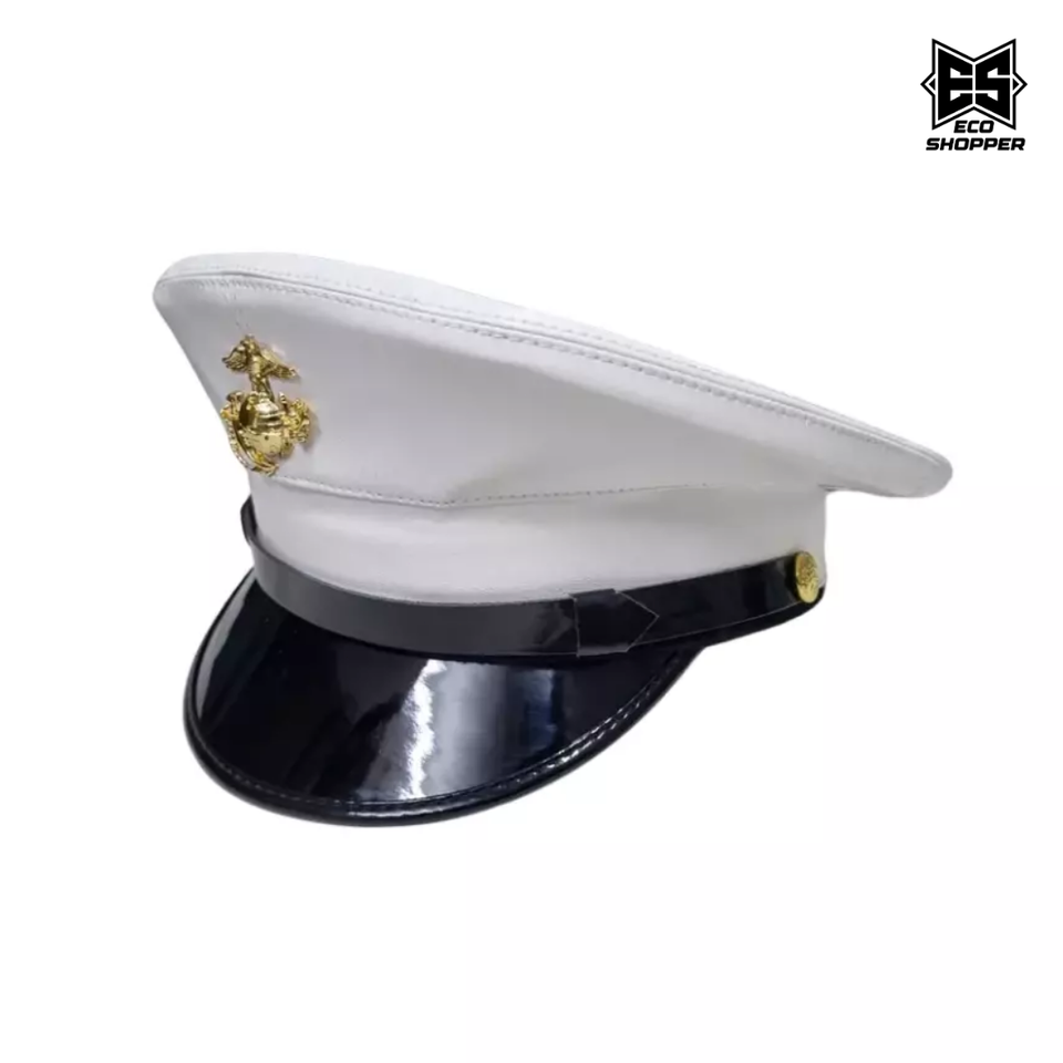 USMC Marine Corps Dress Blue Enlisted Vinyl Service White Dress Cap Hat ...