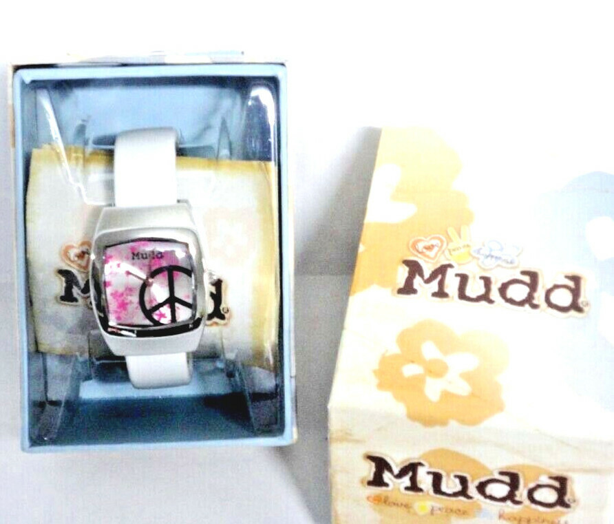 Mudd PEACE SIGN WATCH White Hinged Cuff Bracelet Flowers For Women ...