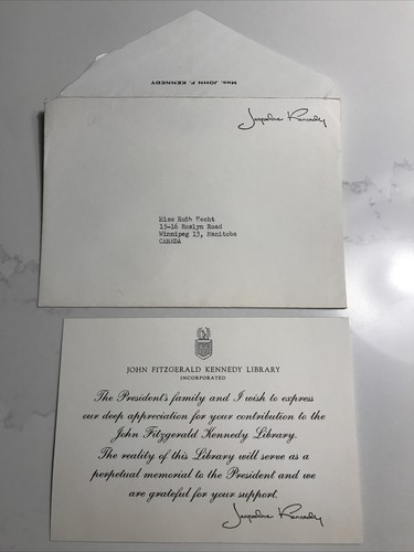 VINTAGE Jackie Kennedy Jacqueline Thank You Card W/ Envelope JFK ...