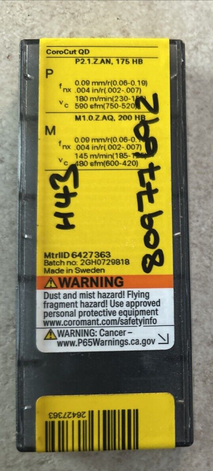 SANDVIK QD-NF-0250-0002-CM 1125 - Carbide Cut Off Inserts - New Sealed ...