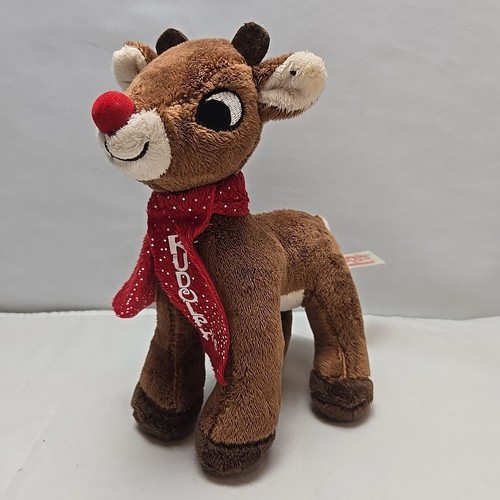 Rudolph the Red Nosed Reindeer Small Plush with Plaid Scarf Standing ...