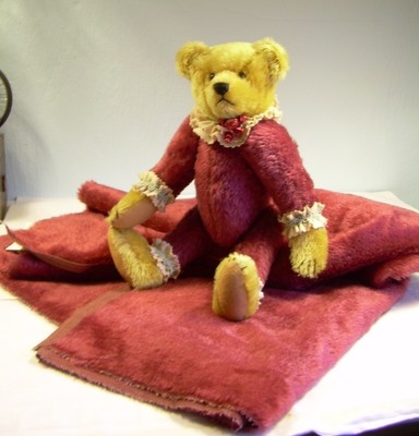 MOHAIR Vintage 50" x 57" 3/8" pile Royal BURGANDY WINE teddy bear ...