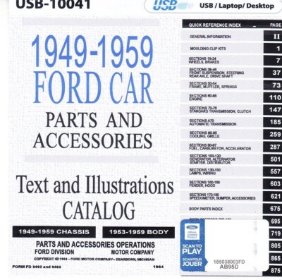 1949-1959 Ford Car Factory Master Parts & Accessories Catalog USB10041 ...