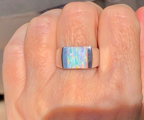 VIDEO 'Just a Glint' Sunset Glow Men's white Opal ring 9 Signet ...