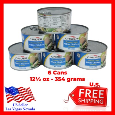 CRIDER Premium White Chicken In Water, 12½ oz Cans Lot of Six Cans ...