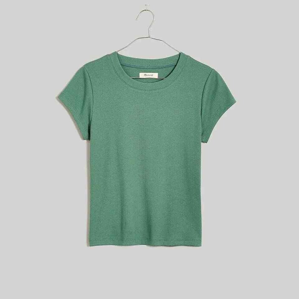 Madewell Brightside Green Rib Scoop Neck Short Sleeve Tee T Shirt Size