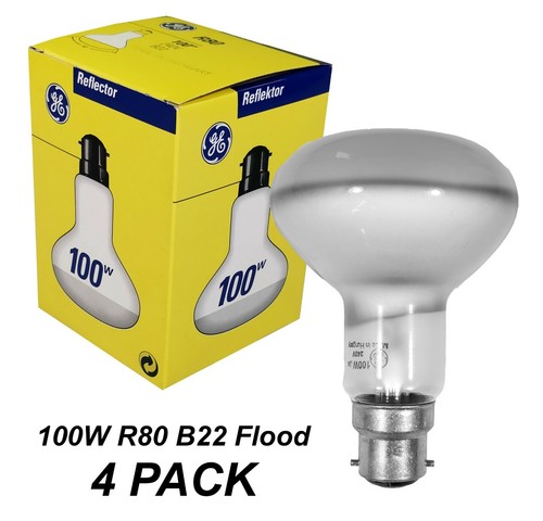 4 x 100W Incandescent R80 Reflector Light Globes Bulbs Bayonet B22 BC ...