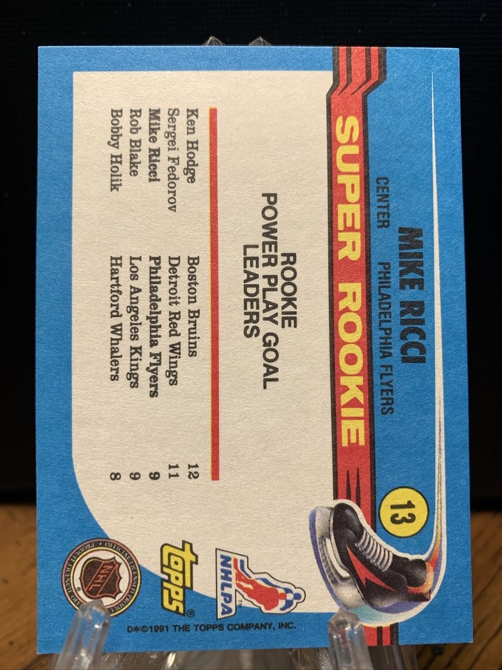 1991-92 Topps Hockey Super Rookie Mike Ricci #13 Philadelphia Flyers ...