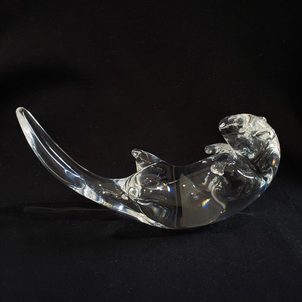 Steuben glass Sea Otter on its Back by James Houston etched Steuben ...