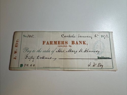 Farmers Bank - Bank Check - Carlisle PA - 1873 | eBay
