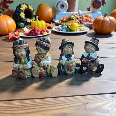 Thanksgiving Pilgrim and Native American Indian 3" Figures Set of 4 | eBay