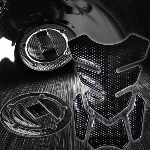 4PC Perforated Black Tank Pad+Tank Fuel Cap Cover 04-23 GSXR-600/750 ...