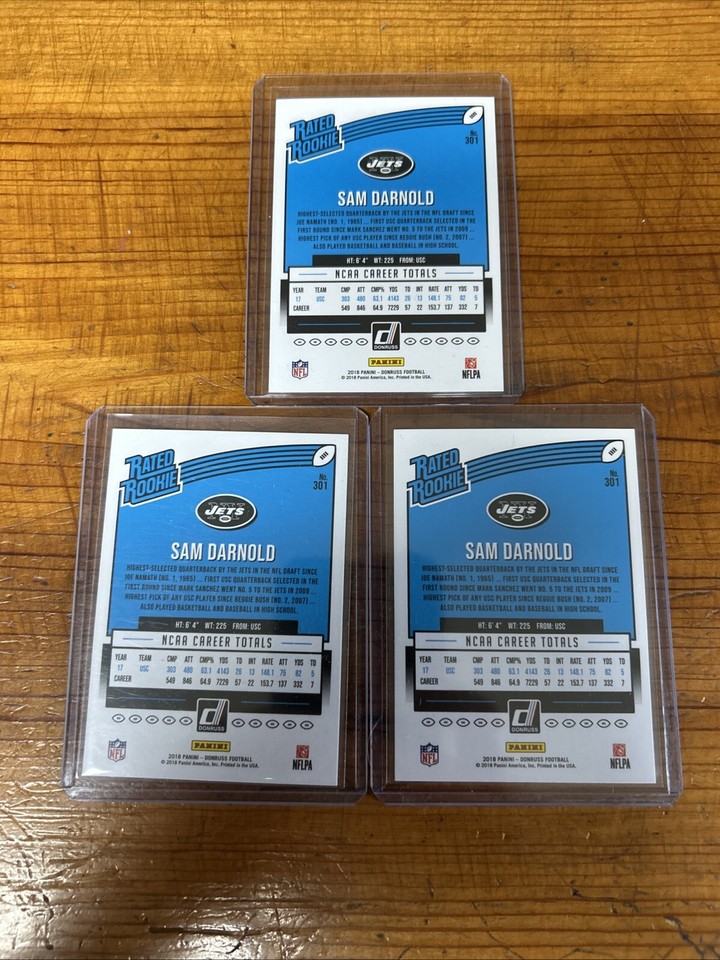 2018 Donruss Rated Rookie Sam Darnold # 301 Lot Of 3 Cards 🔥🔥🔥 Viking a ...