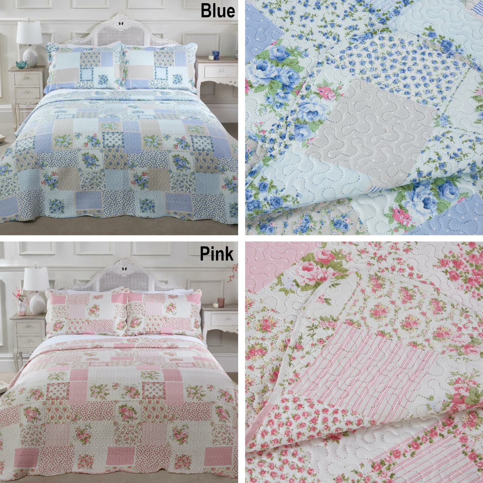 Cotswold Floral Patchwork Quilted Throw Bedspread & Pillowshams Throwover | eBay