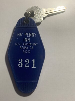Ha' Penny Inn Hotel Motel Room Key Fob & Key Azusa California #321 RARE ...