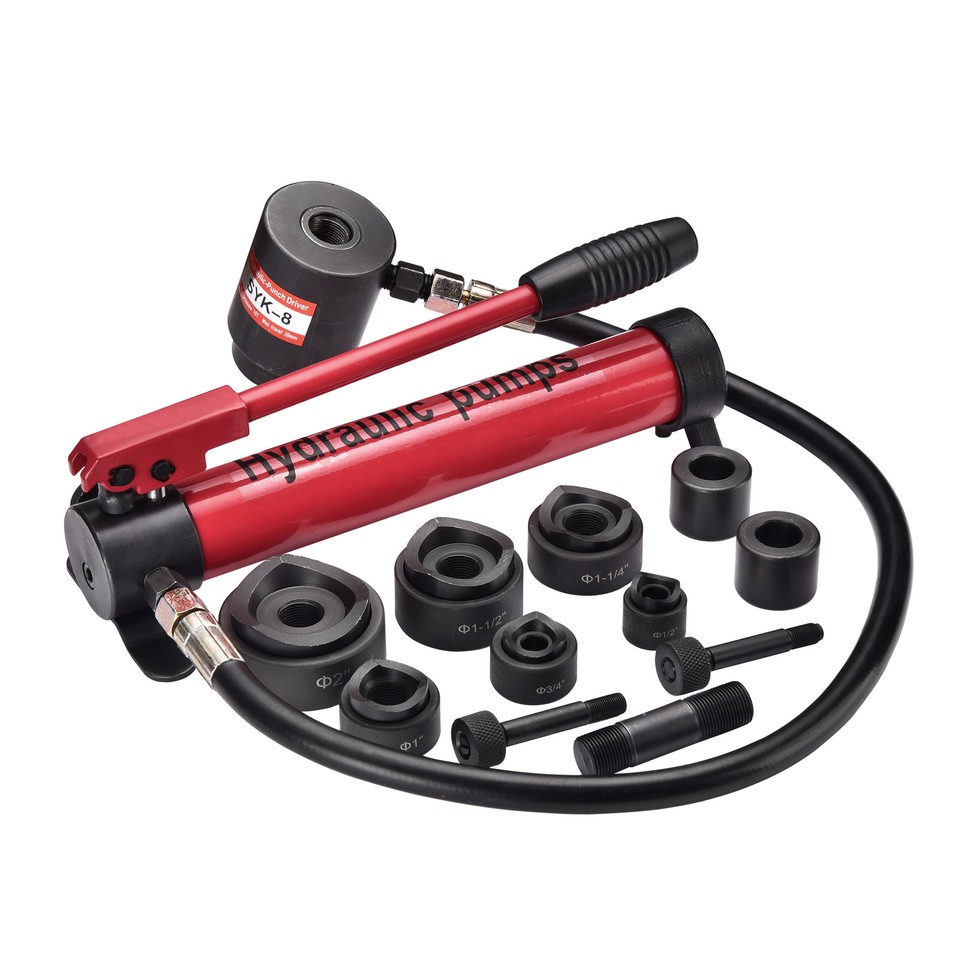 10T Hydraulic Knockout Punch Hand Pump 6 Dies Hole Tool Driver Kit w ...