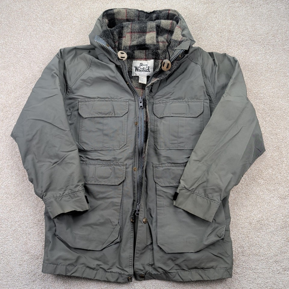 Vintage Woolrich Field Jacket Mens Medium Green Parka Hooded Wool Lined ...