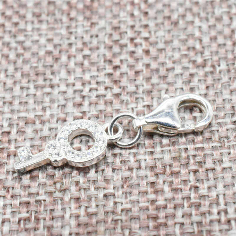 925 Sterling Silver Small Key Clip On Charm with CZ Lobster Clasp for ...