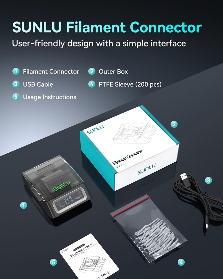 SUNLU 3D Filament Connector Fast Heating for 1.75mm ABS PLA PETG PA UP ...