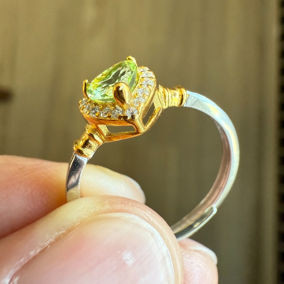 925 Sterling Silver Ring Heart 5mm Green Natural Peridot Gemstone ...