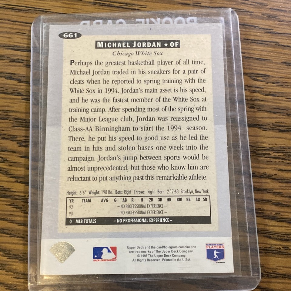 Michael Jordan Baseball Rookie Card 1993 Upper Deck Collectors Choice ...