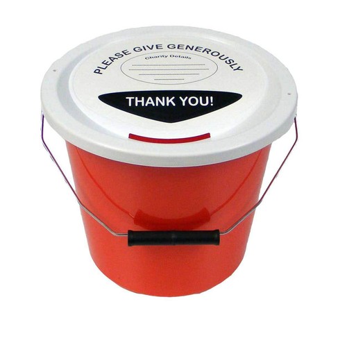 6 Charity Fundraising Money Collection Buckets with Lids, Labels and ...