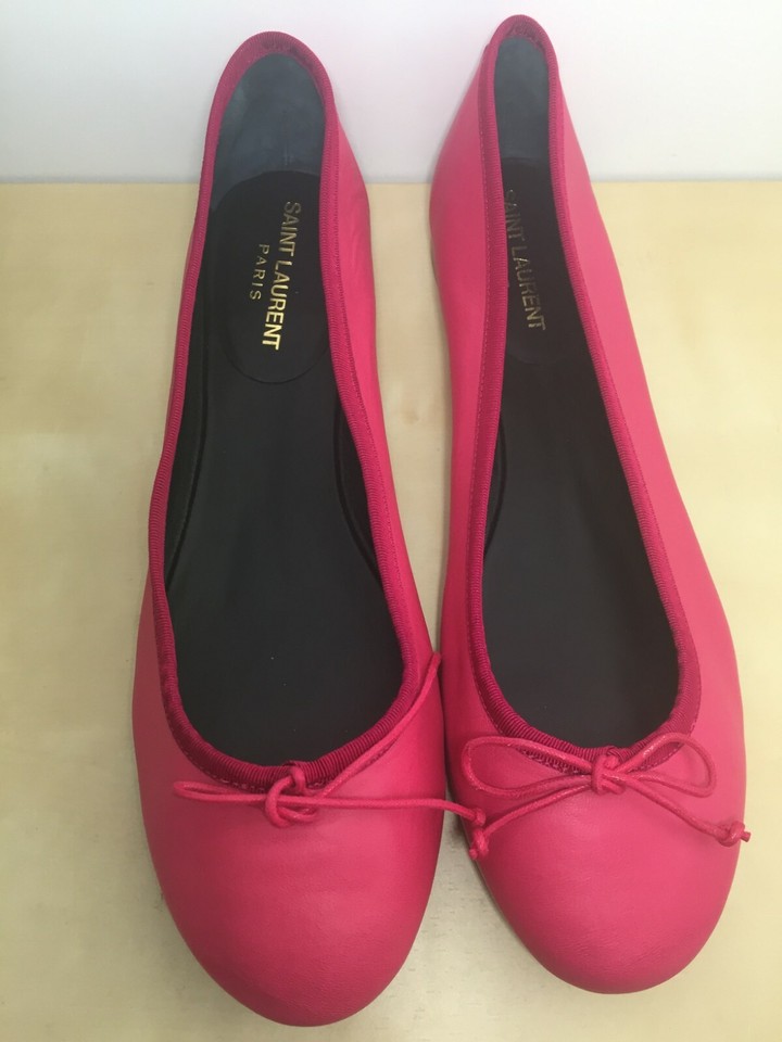 NIB Saint Laurent Raspberry Pink Leather Ballet Flats Shoe EU 38 US 7.5 ...