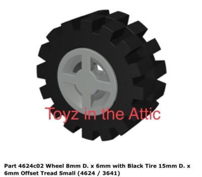 Lego 1x 4624c02 Light Gray Wheel 8mm D x 6mm with Black Tire 15mm 6931 ...