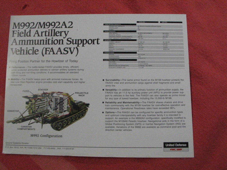 M992/M992A2 FAASV tank brochure prospekt leaflet | eBay