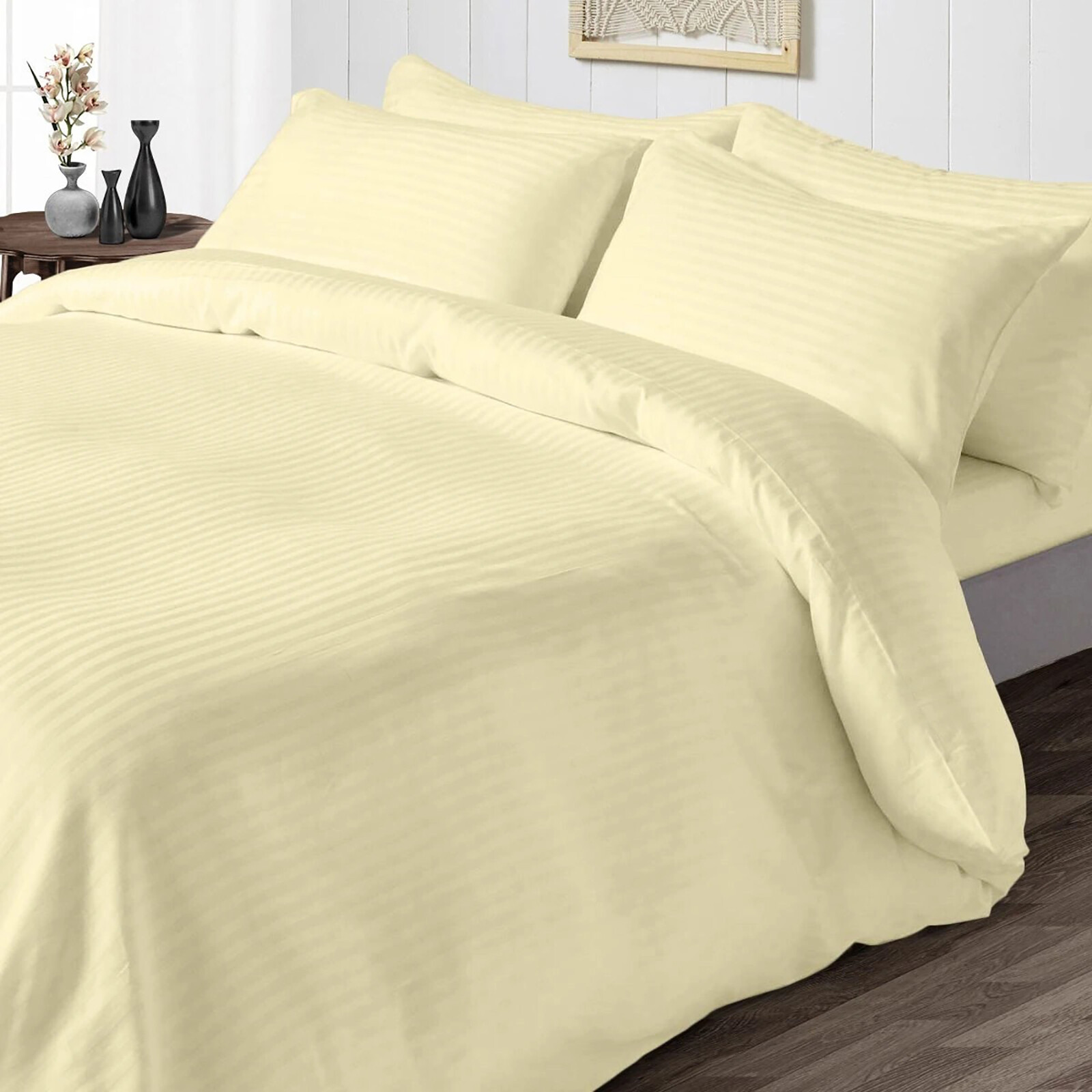 1000tc 100%Egyptian Cotton Ivory Strip Bedding Item Sheet Set/Duvet Set ...
