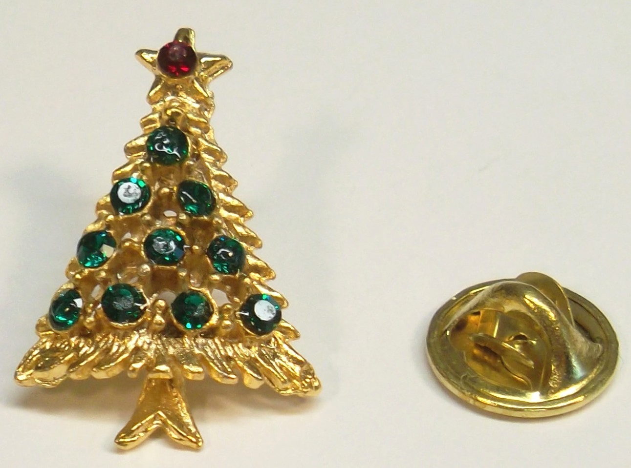 Christmas Tree Lapel Pin With 11 Crystal Stones Gold Pl Made in USA by ...