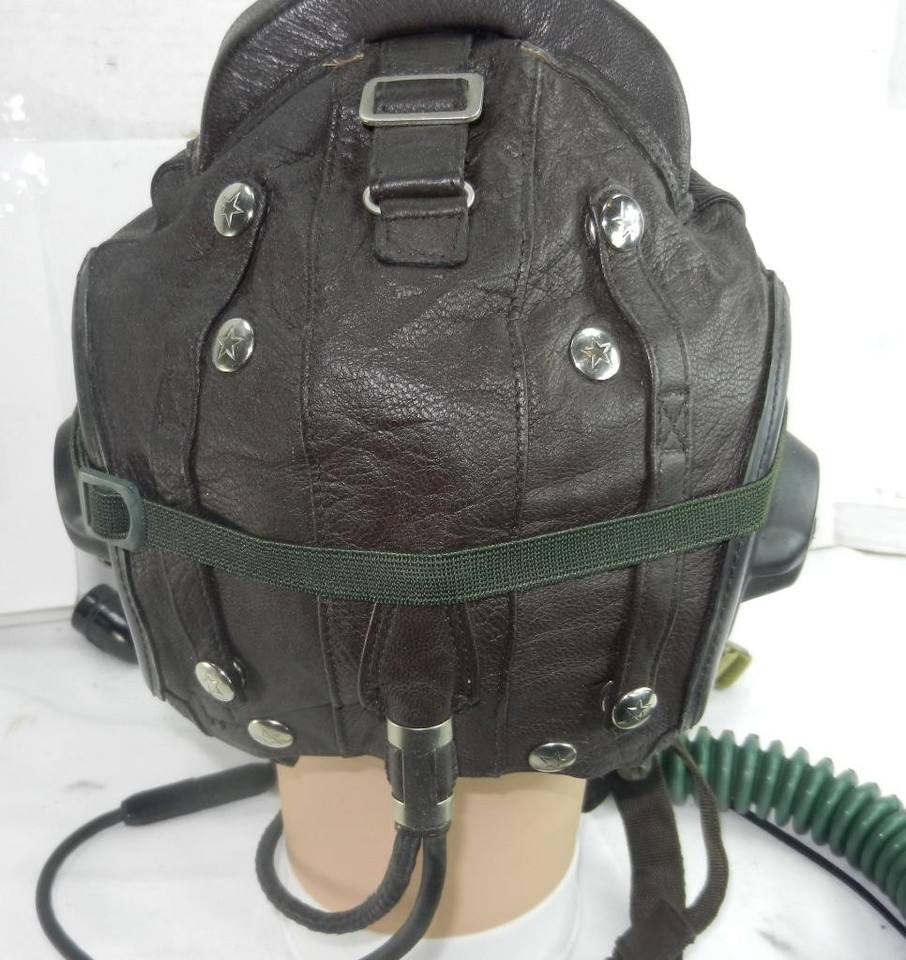 Vtg Fighters Pilot Leather Helmet w/ Oxygen Mask YM6512 & Goggles MiG ...