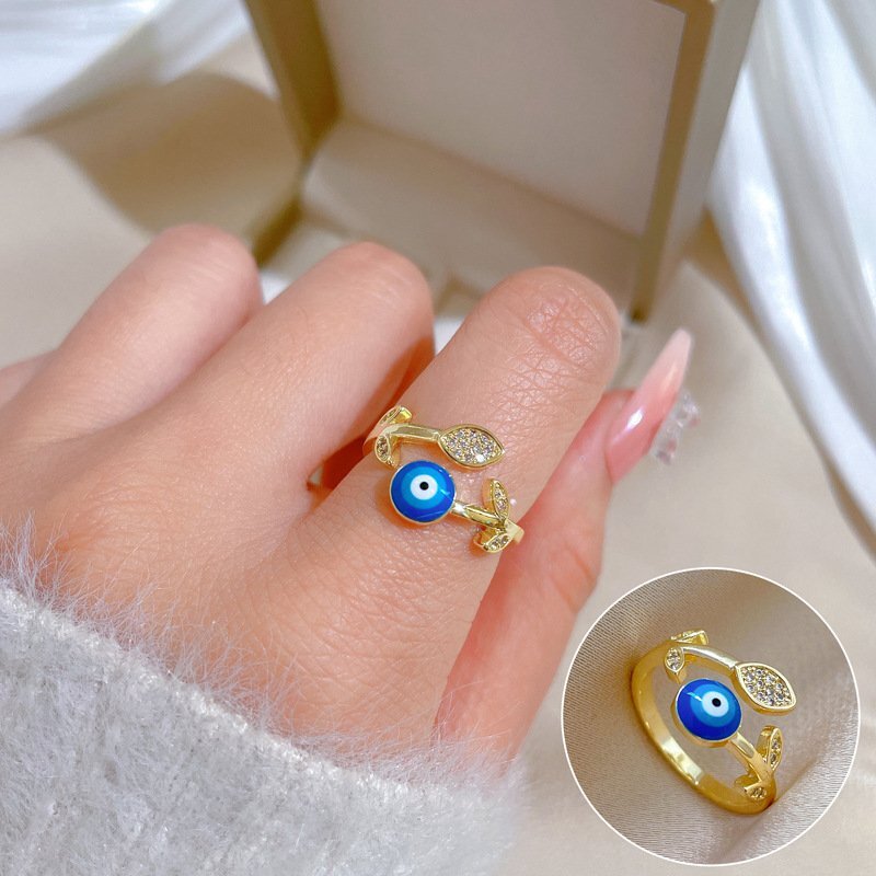 Gold Plated Turkish Lucky Blue Evil Eye Finger Ring Women Men Party ...