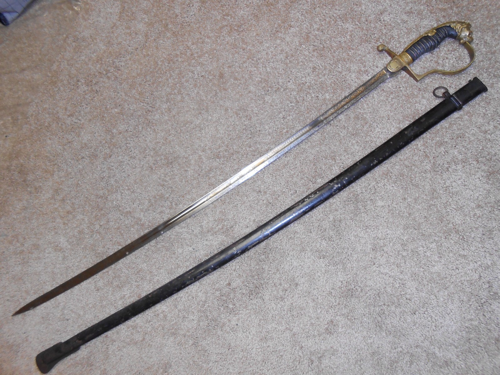 WW1 German Sword, Regimental, Lion Head Ruby Eye, Elsässisches Train ...