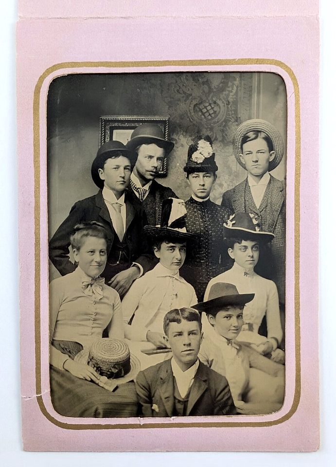 1/4 Plate Tintype Group Photo Men Women Victorian Fashion Troy PA 1884 ...