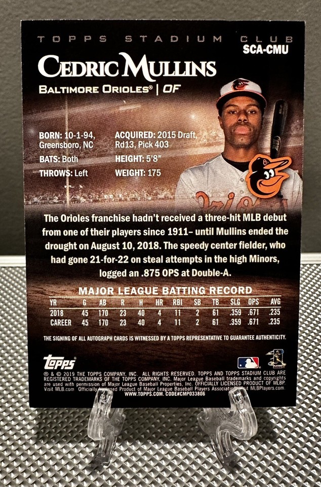 2019 Topps Stadium Club CEDRIC MULLINS Auto Rookie Autograph🔥Baltimore ...