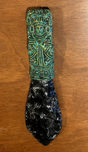 VINTAGE AZTEC 10" OBSIDIAN & MALACHITE CEREMONIAL DAGGER - HAND-KNAPPED KNIFE | eBay